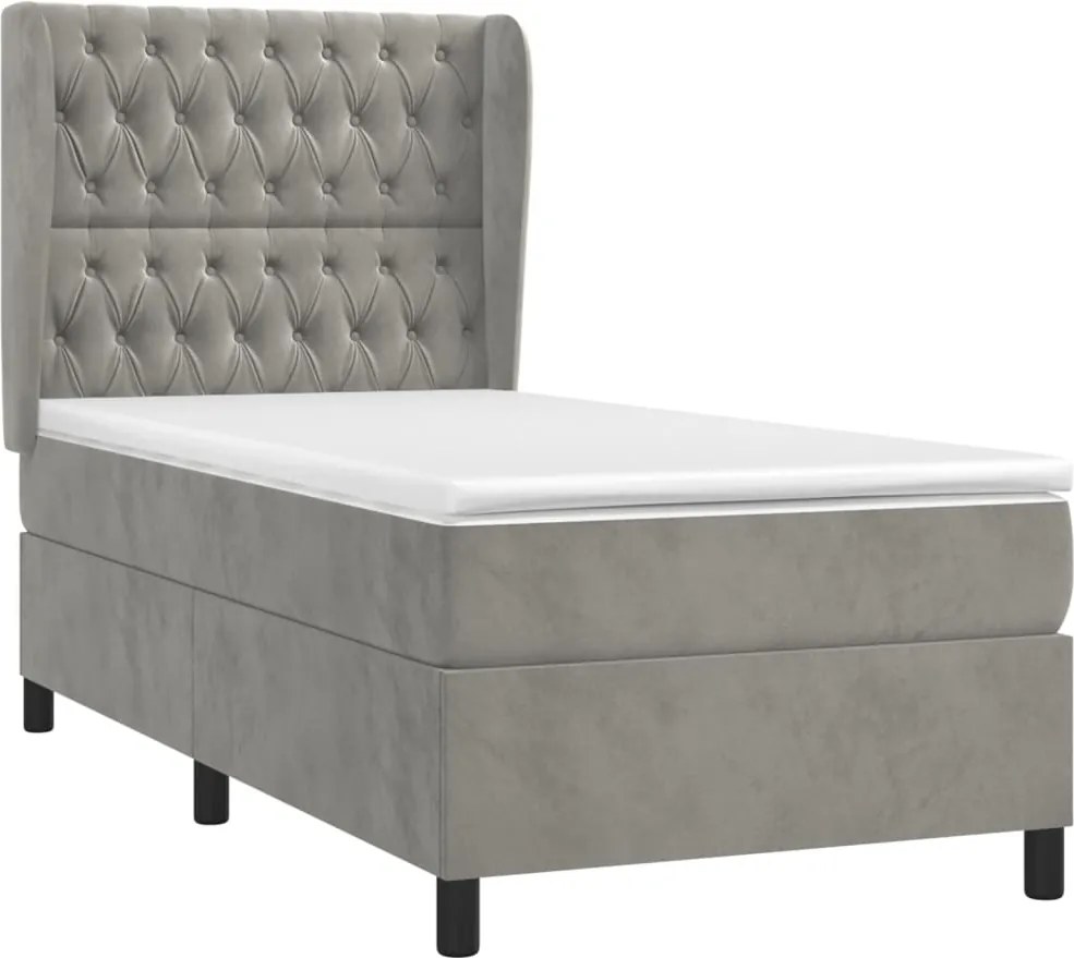 Box spring postel s matrací světle šedá 90x190 cm samet 3129363