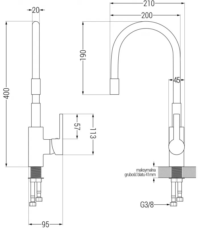 Mexen FLEX - Vysoká baterie/dřezová, Černá, 670900-70