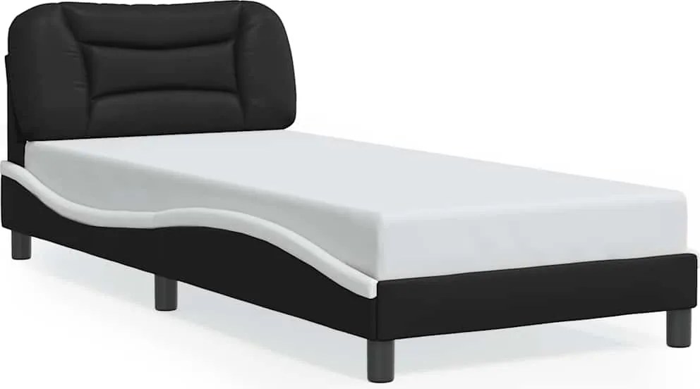 Rám postele bez matrace Hvar černý a bílý 90 x 200 cm umělá kůže 3207979