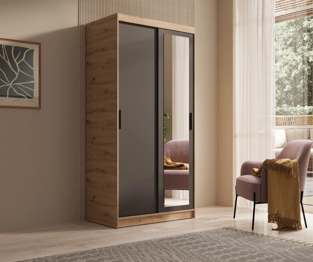ADRK Furniture Šatní skříň s zrcadlem Hailey 100 SW-HAI-100-AB