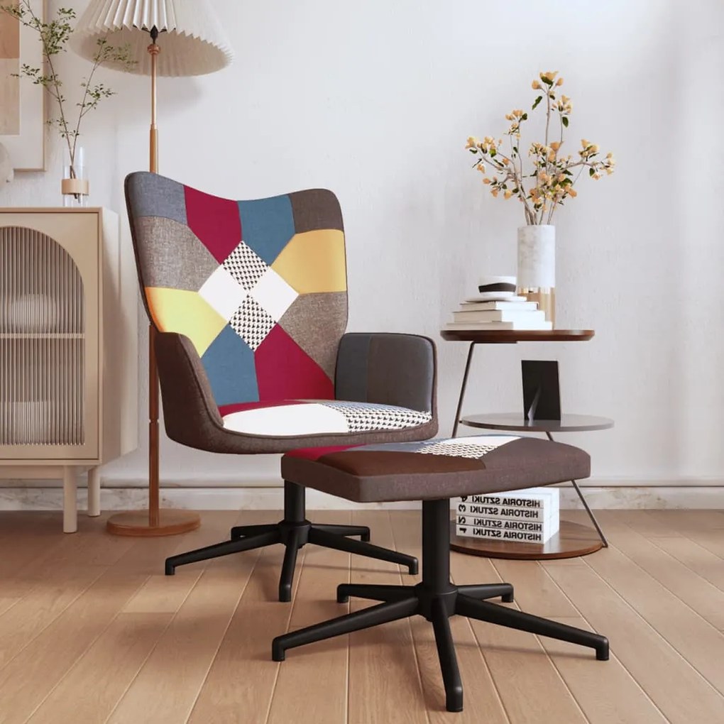 vidaXL Relaxační křeslo se stoličkou patchwork textil