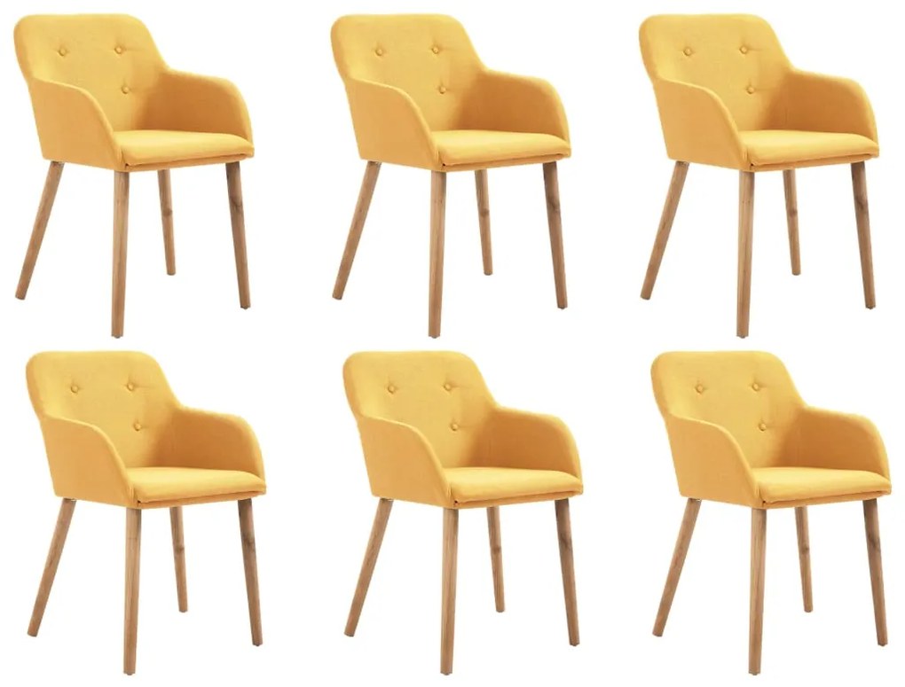 276950 vidaXL Jídelní židle 6 ks žluté textil a masivní dubové dřevo