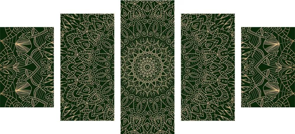 5-dílný obraz detailní ozdobná Mandala v zelené barvě Varianta: 200x100