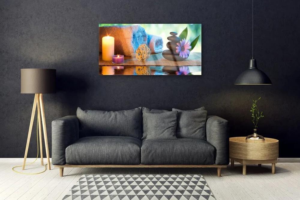 akrylový obraz Svíčky Kameny Květ 100x50 cm