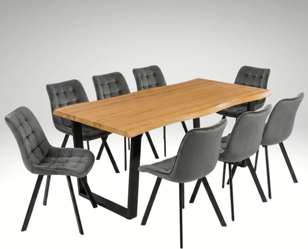 Vikio Jídelní set pro 8 osob 180x90 cm dub noha U šedá židle VJS158-8S-S