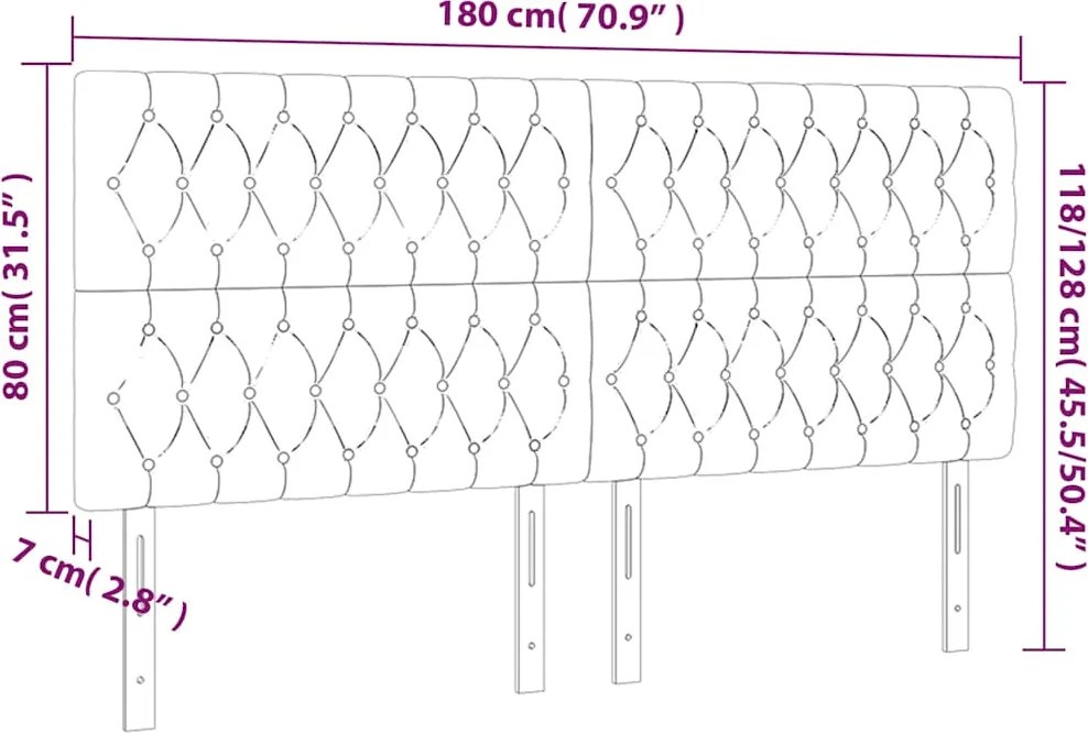 Čelo postele s LED tmavě šedé 180x7x118/128 cm samet 3122821