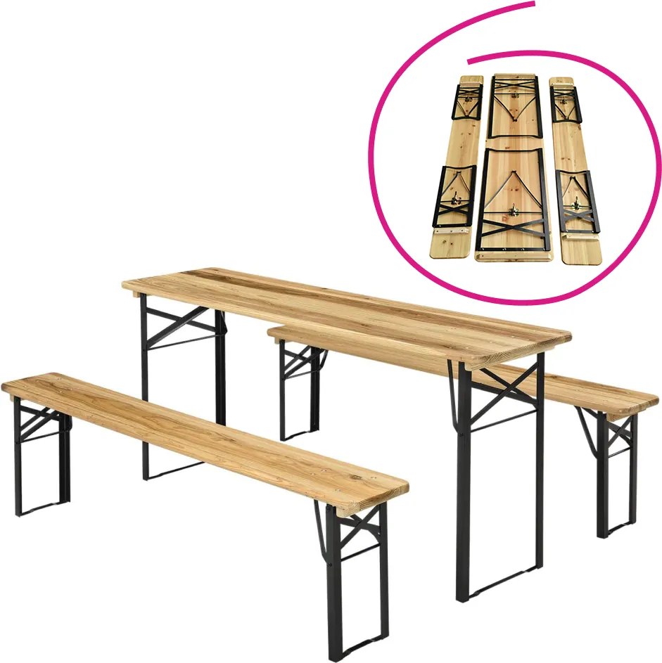 Kondela Pivní set 1+2, dřevo/kov, přírodní/černá, LORIS