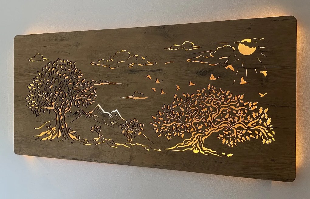 Li-Go "Čtyři duby" světelný obraz 230V 130x60 cm provedení povrchu: bříza