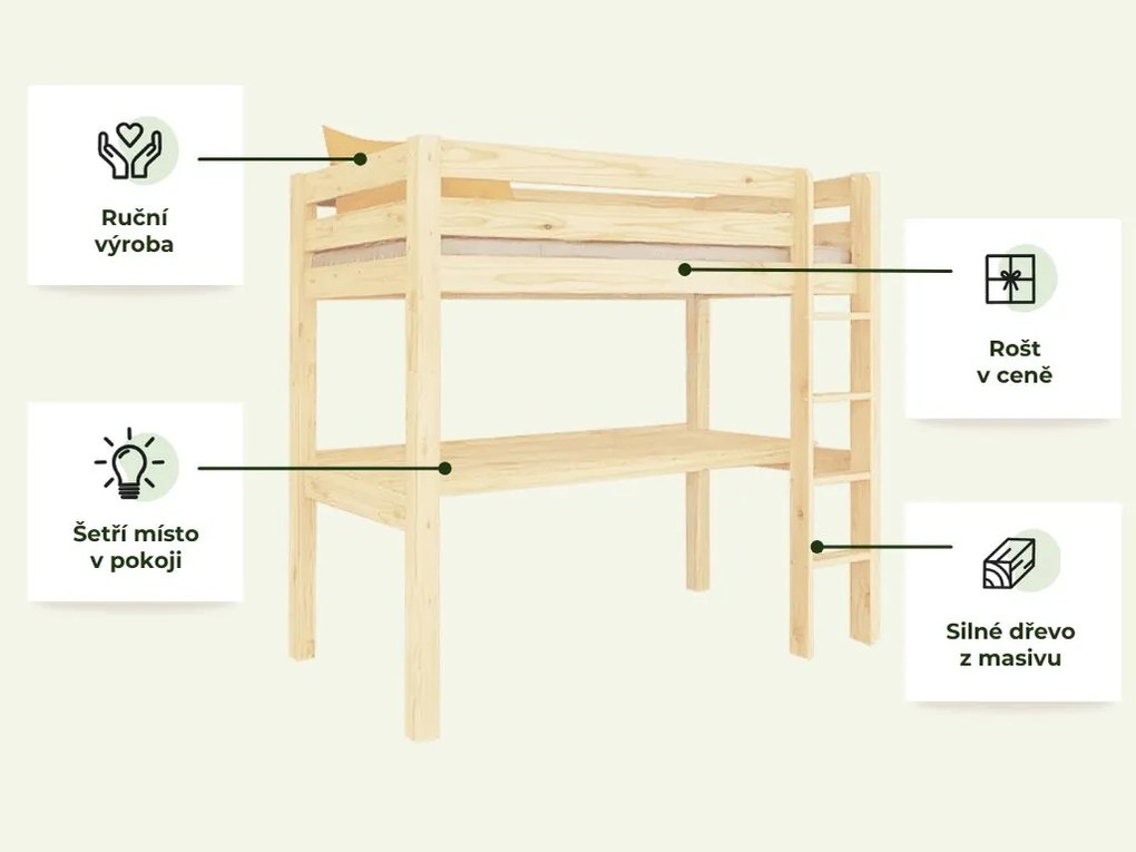 Benlemi Vyvýšená postel MAKALU s psacím stolem 90x200 cm Zvolte barvu: Bílá
