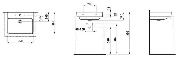 Laufen Pro S Umyvadlo broušené 46,5 x 55 cm, bílá H8169620001041