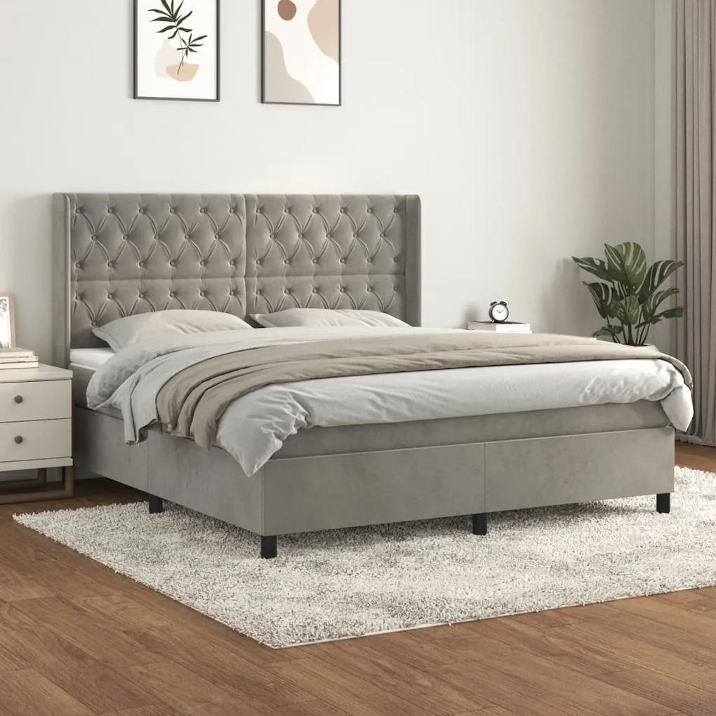 Box spring postel s matrací světle šedá 160x200 cm samet,  3132867