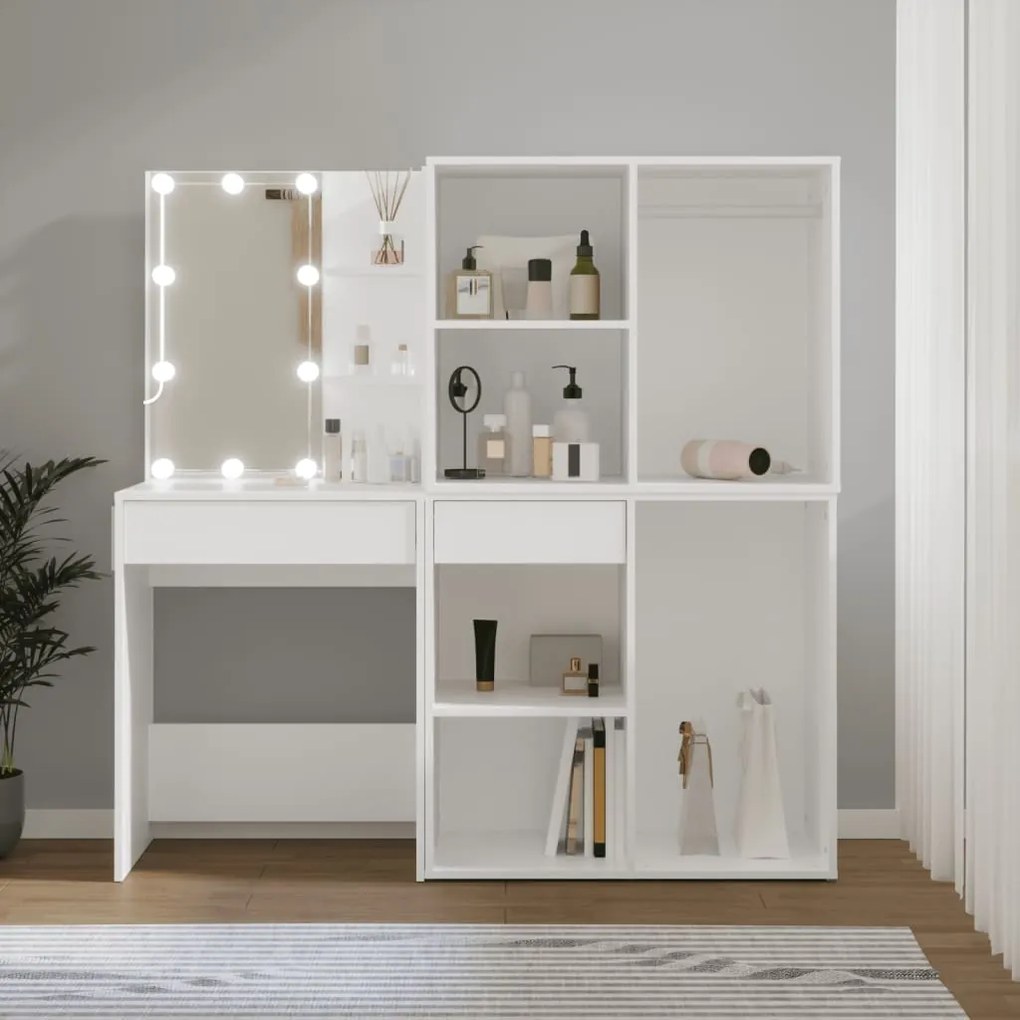Led Toaletní Stolek Se 2 Skříňkami Bílý Kompozitní Dřevo Černá