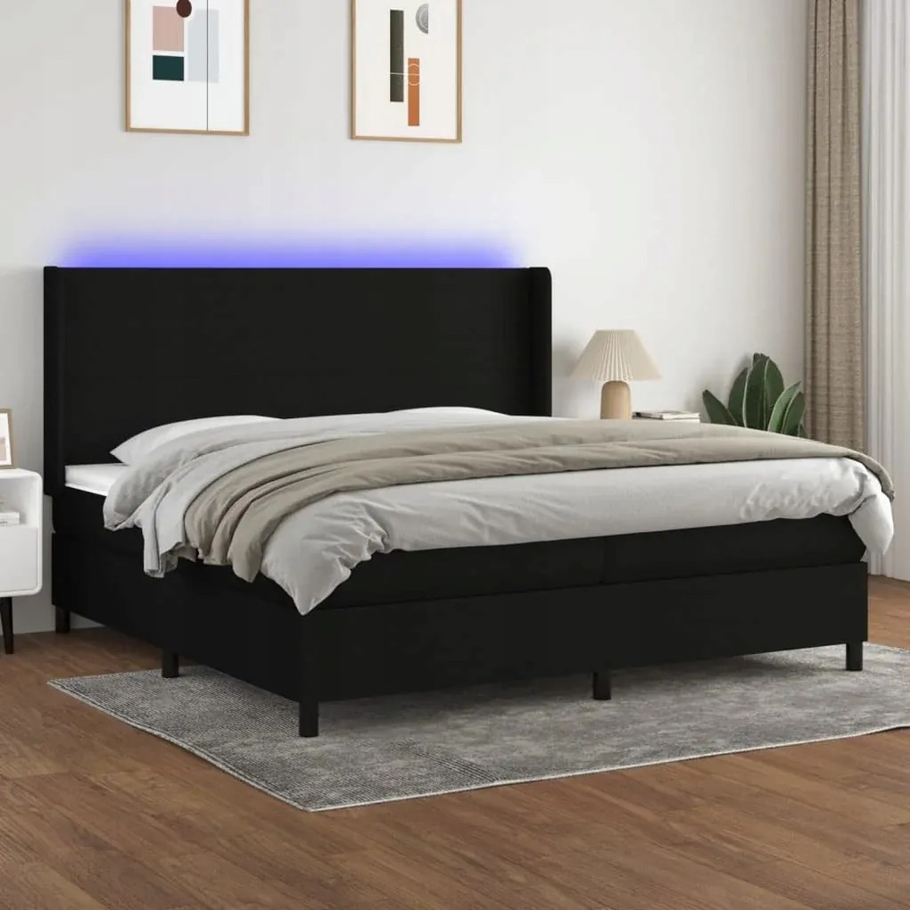 Box Spring Postel S Matrací A Led Černá Textil Černá Hladký design 200 x