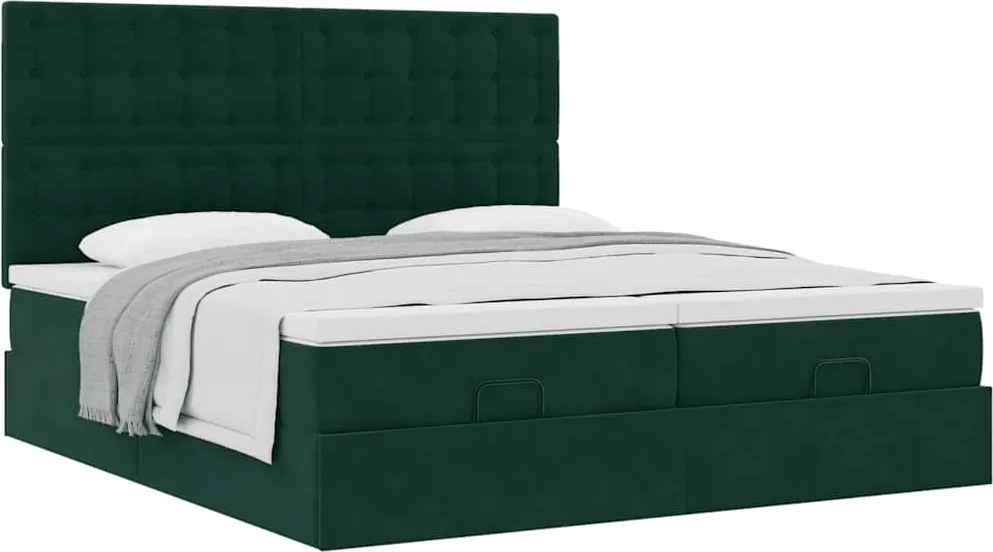 Osmanský rám postele s matrací tmavě zelená 200x200cm samet 3313817