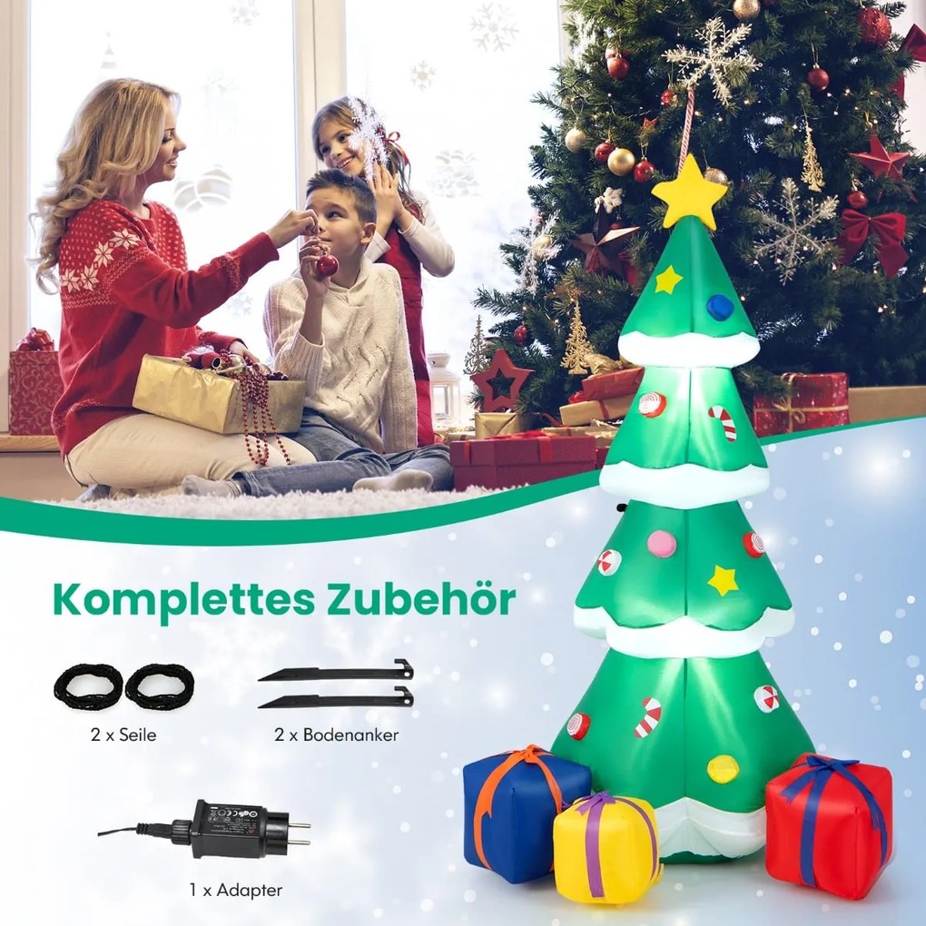 Costway 180 cm Nafukovací vánoční stromeček s dárkovou krabičkou LED vánoční