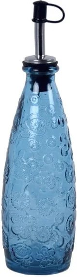 Modrá skleněná láhev s nálevkou Ego Dekor Flora