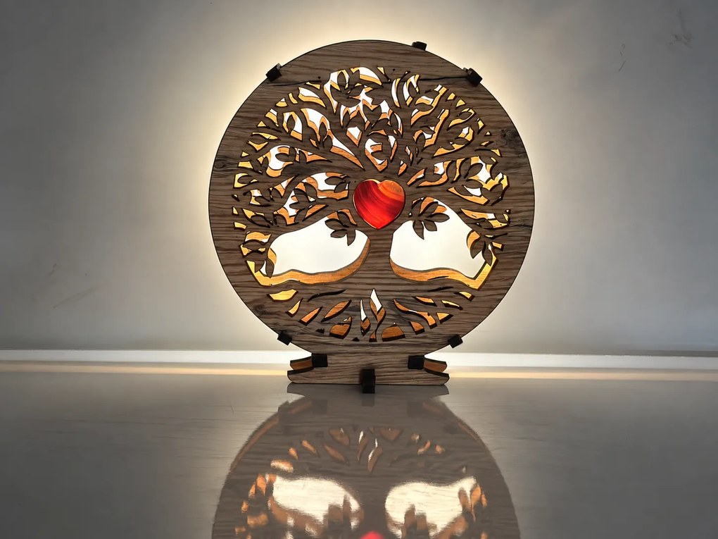Li-Go "Strom života s achátovým srdcem" dřevěná lampa s dvojitým podsvícením  20x22 cm/dub provedení povrchu: bříza