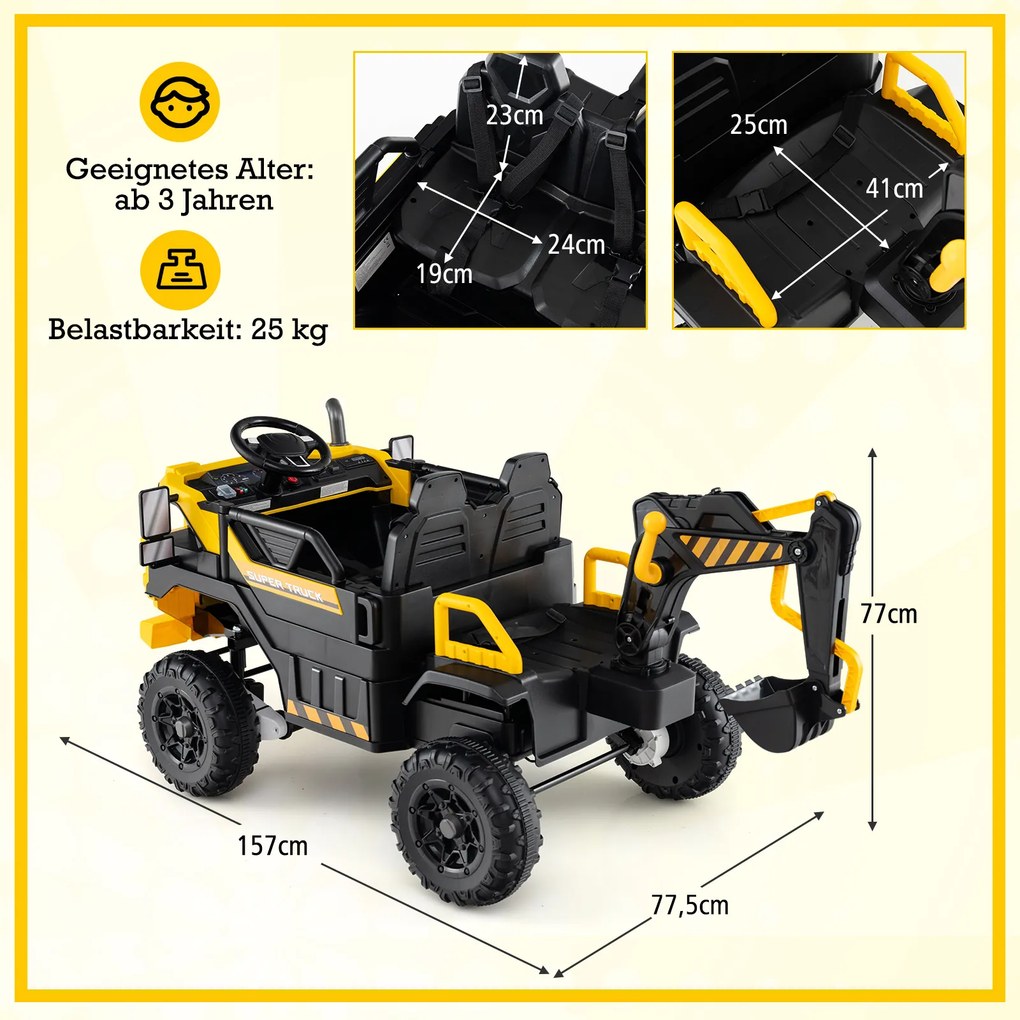 Costway 24 V Elektrické dětské šlapací rypadlo s 4 WD a dálkovým ovládáním