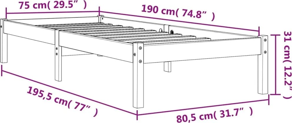 vidaXL Rám postele voskově hnědý 75 x 190 cm masivní borovice [844833]