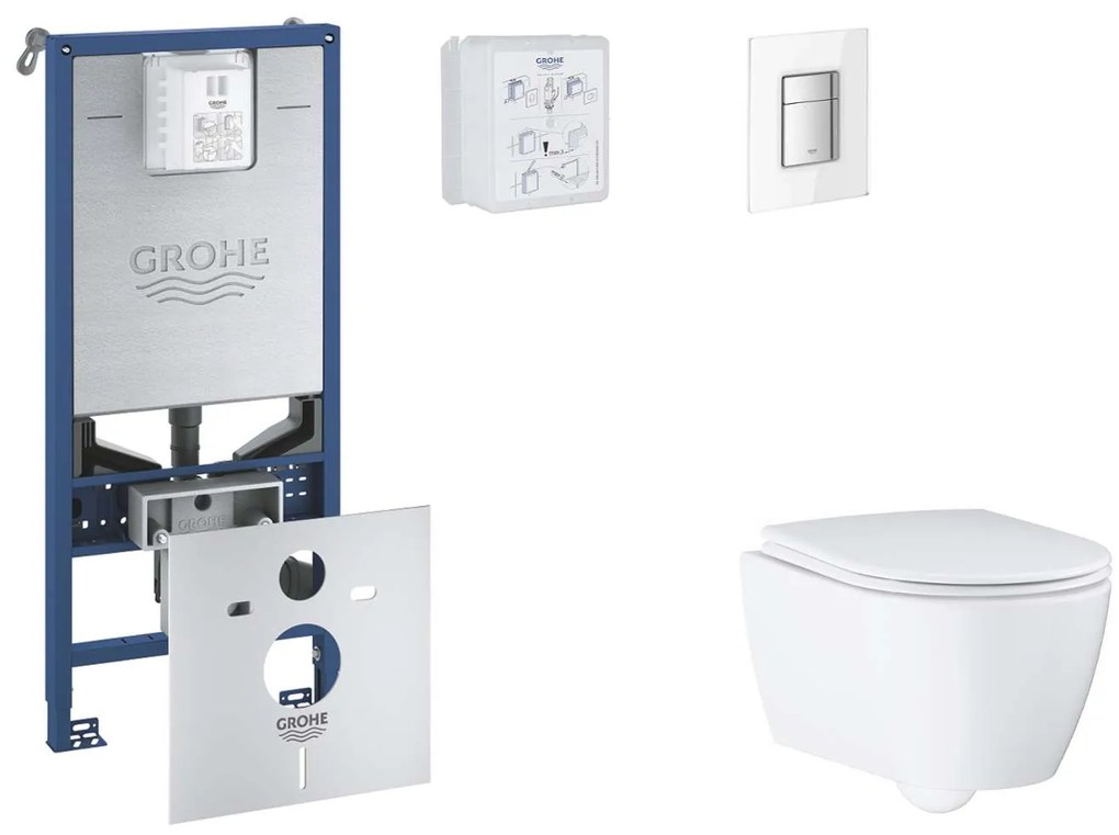 Grohe Rapid SLX - Set předstěnové instalace, klozetu, sedátka SoftClose a tlačítka Skate Cosmopolitan, Moon White SANI11BB3115