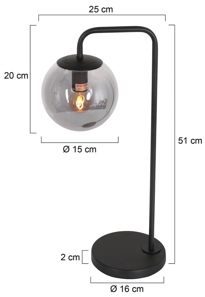 Stolní lampa Bollique, stínidlo z kouřového skla