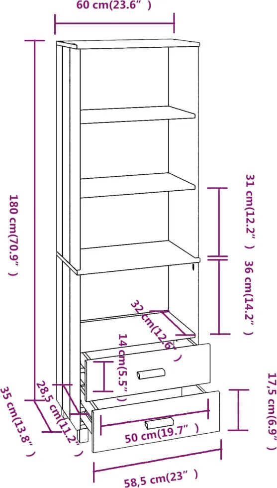 vidaXL Skříň HAMAR 60 x 35 x 180 cm masivní borovice [340491] Barva: Tmavě šedá