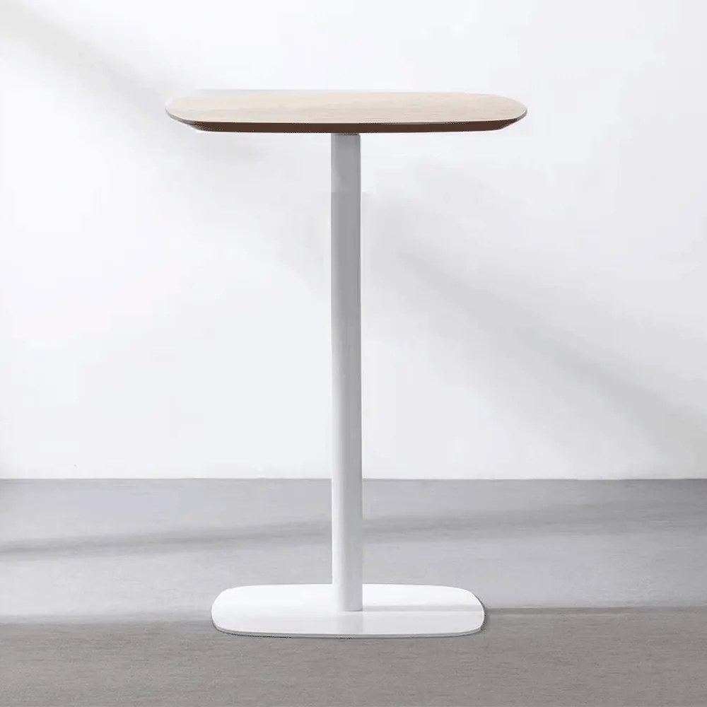 Barový stůl HARLOV průměr 60 cm, MDF dezén dub, kov bílý lak