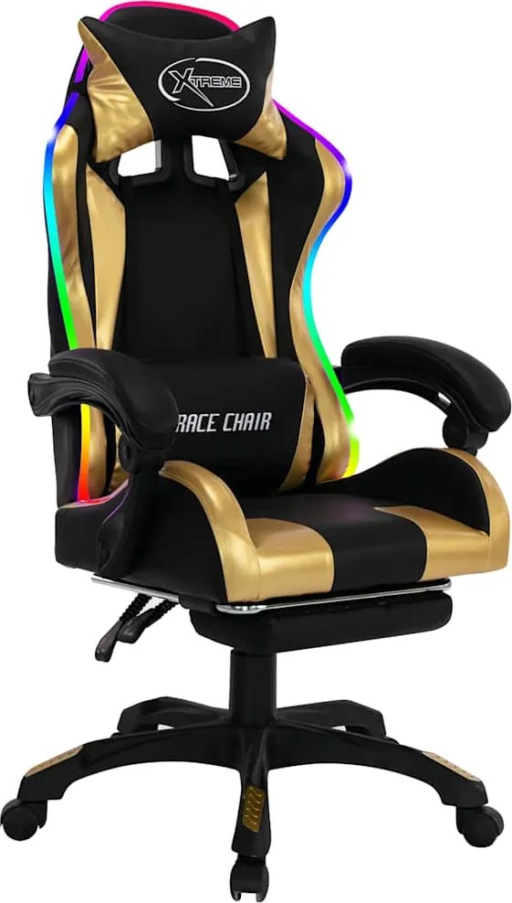 Herní židle s RGB LED podsvícením zlato-černá umělá kůže 288008