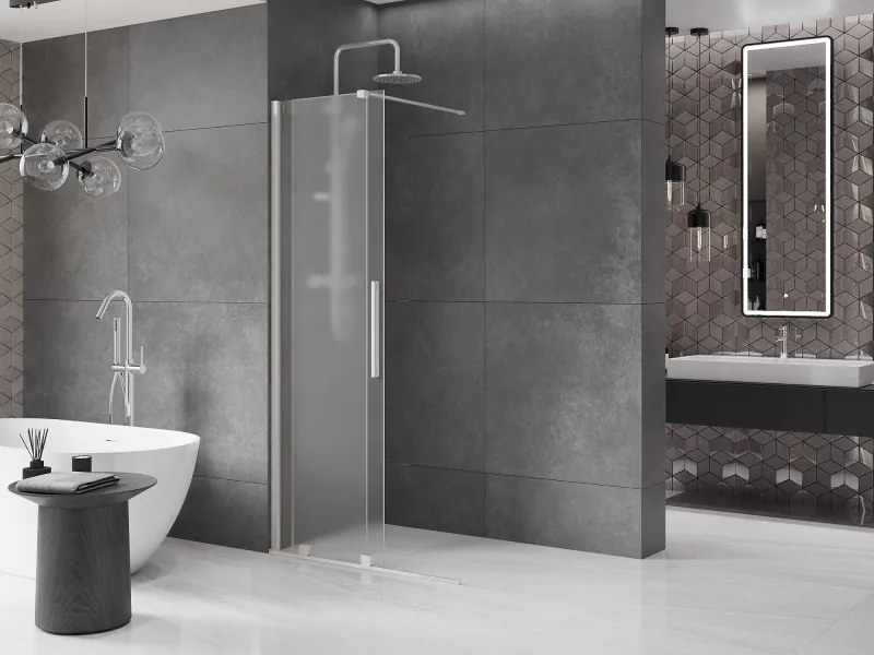 Mexen Velar, sprchová zástěna s posuvnými dveřmi Walk-in 85 x 200 cm, 8mm sklo námraza, broušená ocel, 871-085-000-33-97