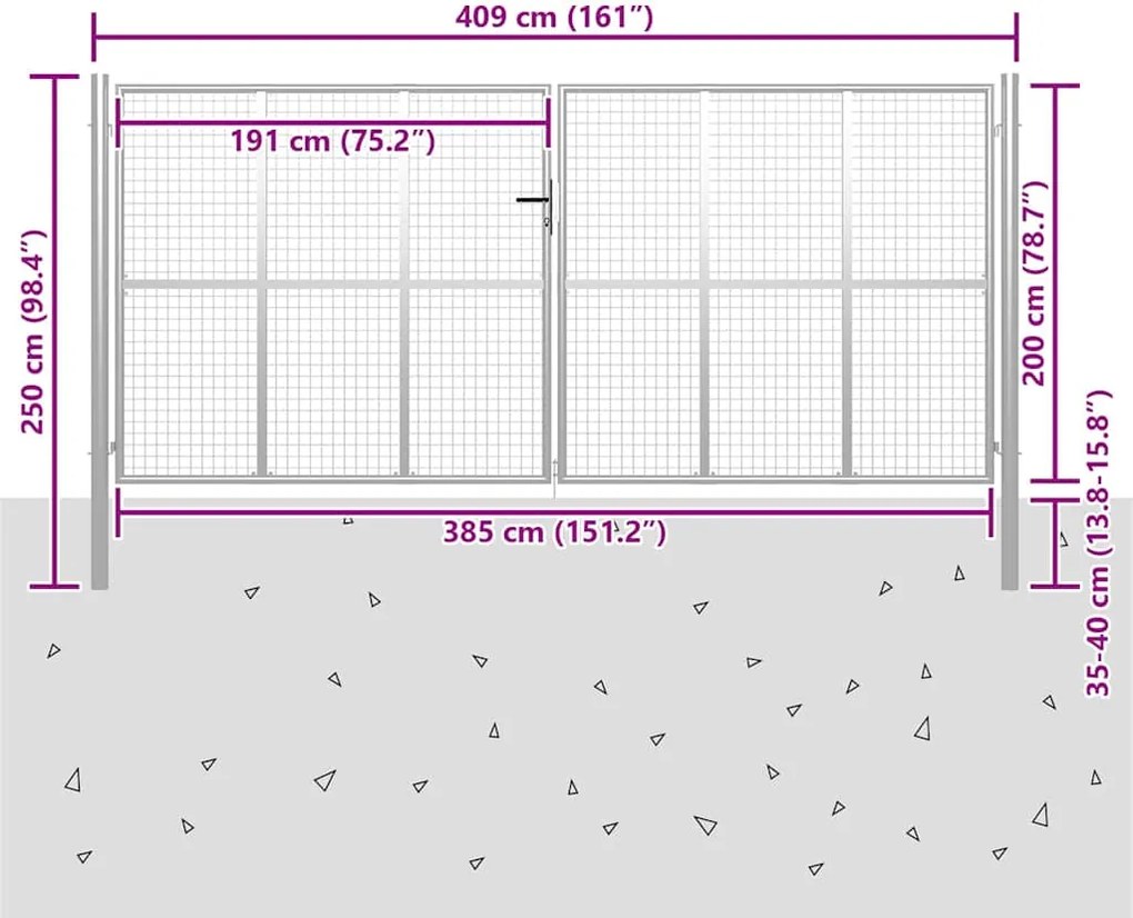 Zahradní brána pozinkovaná ocel 400 x 200 cm stříbrná 144303