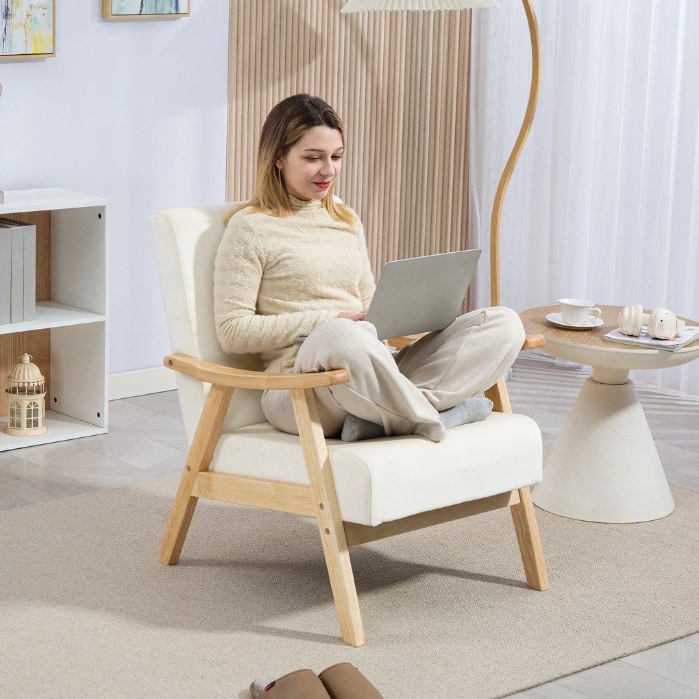HOMCOM Křeslo do Obývacího Pokoje Nordic S Područky, Polstrování, Padded Křeslo s Dřevěným Rámem, Křeslo s Vzhledem Veluru, Čalouněné Křeslo do Ložni…