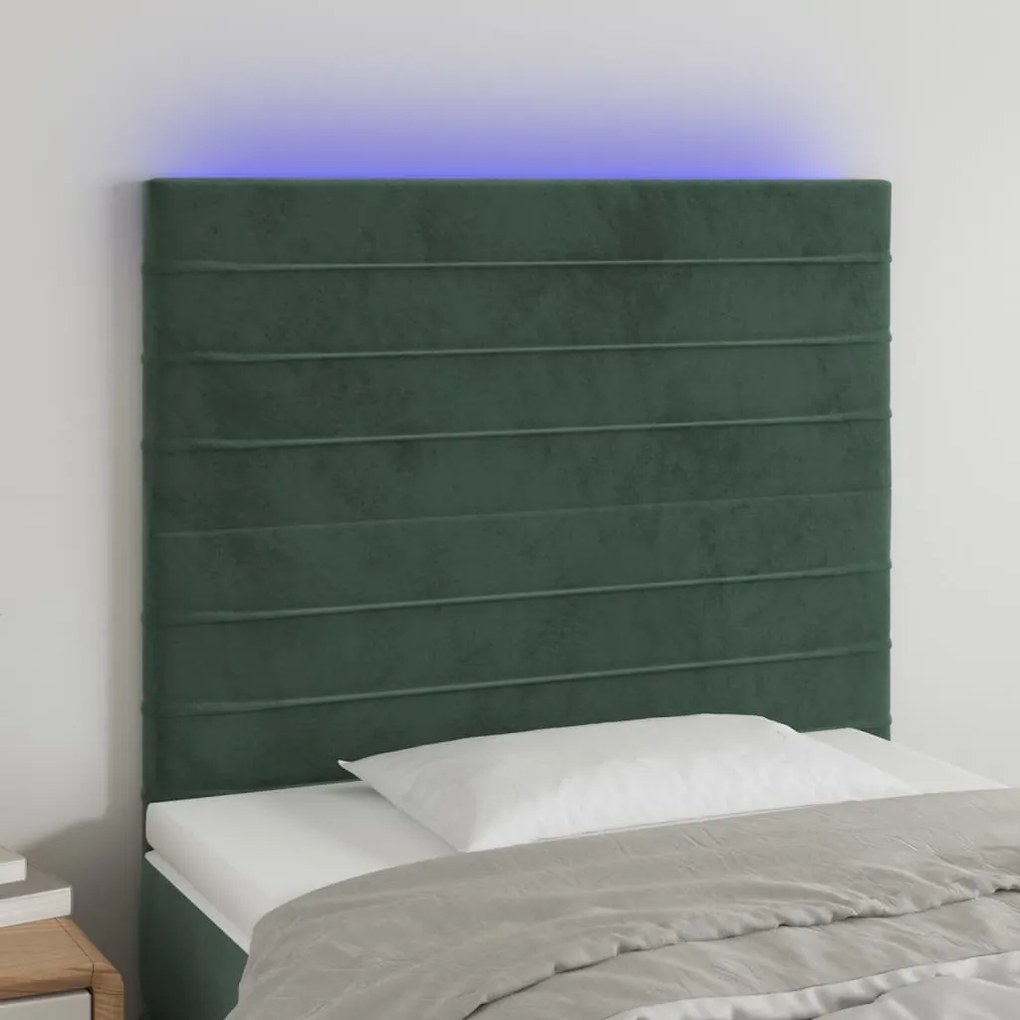 Čelo postele s LED tmavě zelená 100x5x118/128 cm samet 3122609