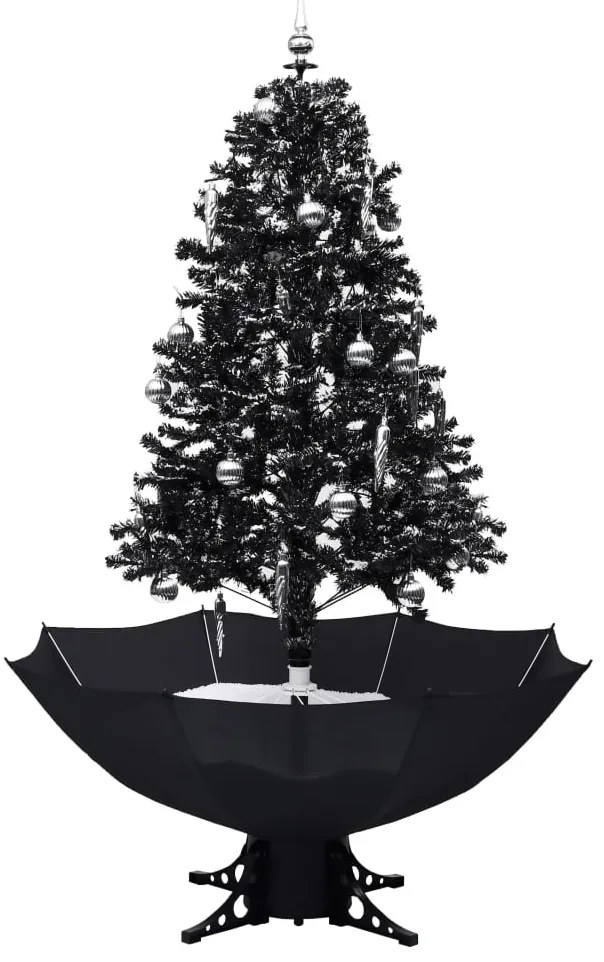 289933 vidaXL Sněžící vánoční stromek s deštníkovým stojanem černý 170 cm PVC