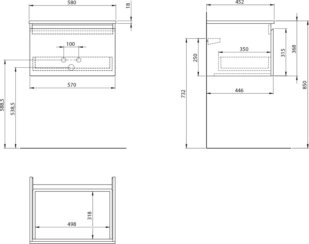 Aqualine Aqualine, ALTAIR skříňka s deskou 58 cm, bílá/antracit břidlice, AI263-03