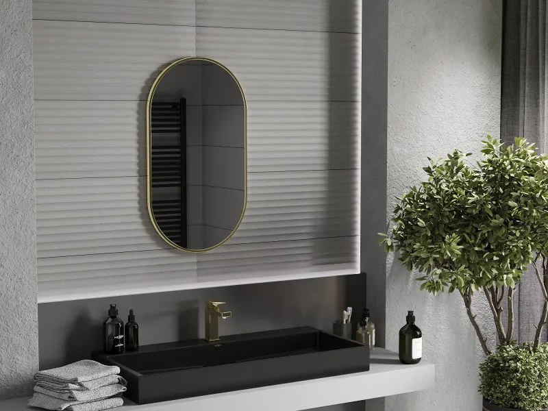 Mexen Loft oválné koupelnové zrcadlo 80 x 45 cm, zlatý rám - 9851-080-045-000-50