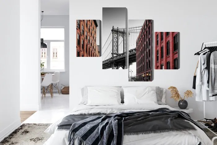 Vícedílný obraz Pohled Na Manhattan Bridge Z Washington Street Nedostatek Nedostatek Plátno Canvas 240x150