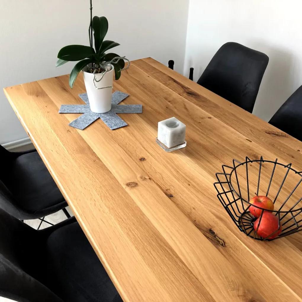 KULHÁNEK Masivní jídelní stůl s rovnou hranou a kovovou podnoží Velikost desky: 160x80 cm, Odstín podnože: černá - RAL 9005