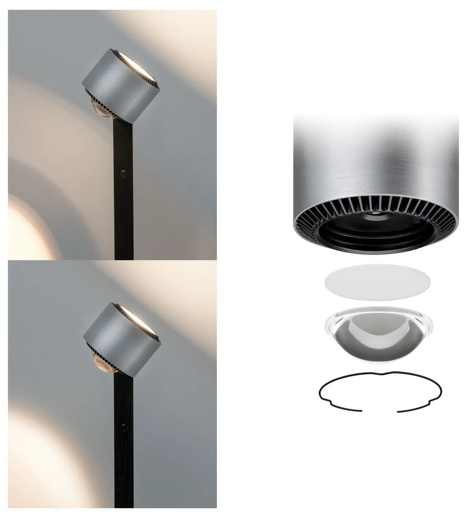Paulmann 79717 Aldan, stojací lampa s dotykovým stmívačem, 17W LED 2700K stmívatelné, černá/broušený hliník, výška 112 až 157cm