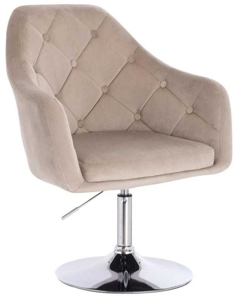 LuxuryForm DESIGN Otočné křeslo ANDORA VELUR na stříbrném talíři - latte