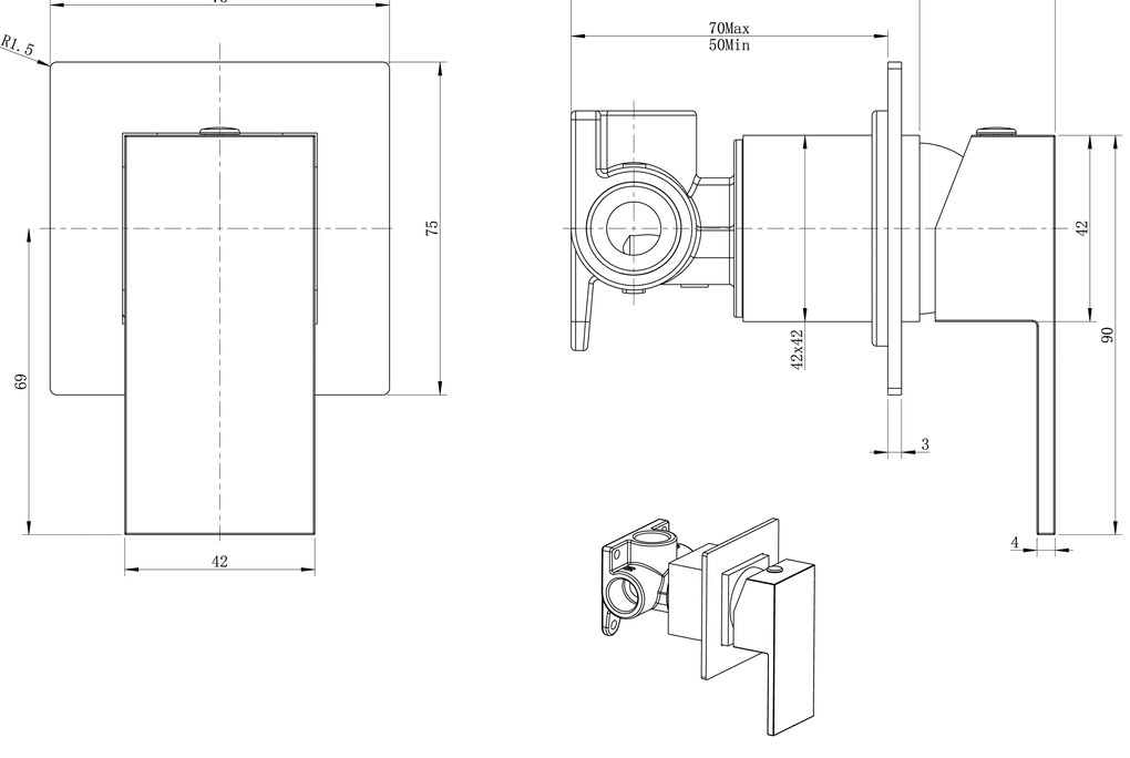 Sapho Sapho, LATUS podomítková baterie s bidetovou sprškou Latus, hranatá, 1102-46-01