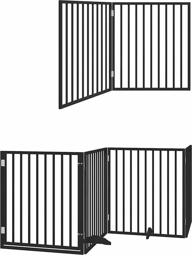 Zábrana pro psy s dvířky skládací 8 panelů černá 640 cm topol 3155574