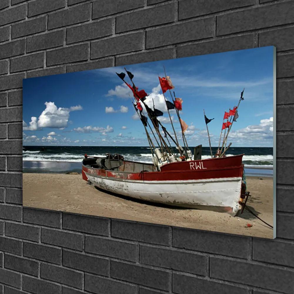 Obraz na skle Moře Pláž Loďka Krajina 140x70 cm