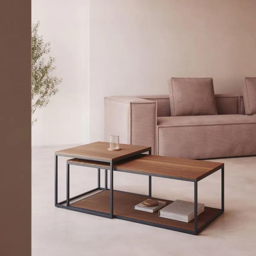 OnaDnes -20% Set dvou ořechových konferenčních stolků Kave Home Yoana 100x50/ 50x55 cm