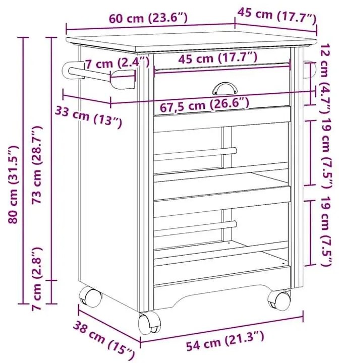 Servírovací stolek, kolečka, dřevo, bílá, NoBi NORMAN