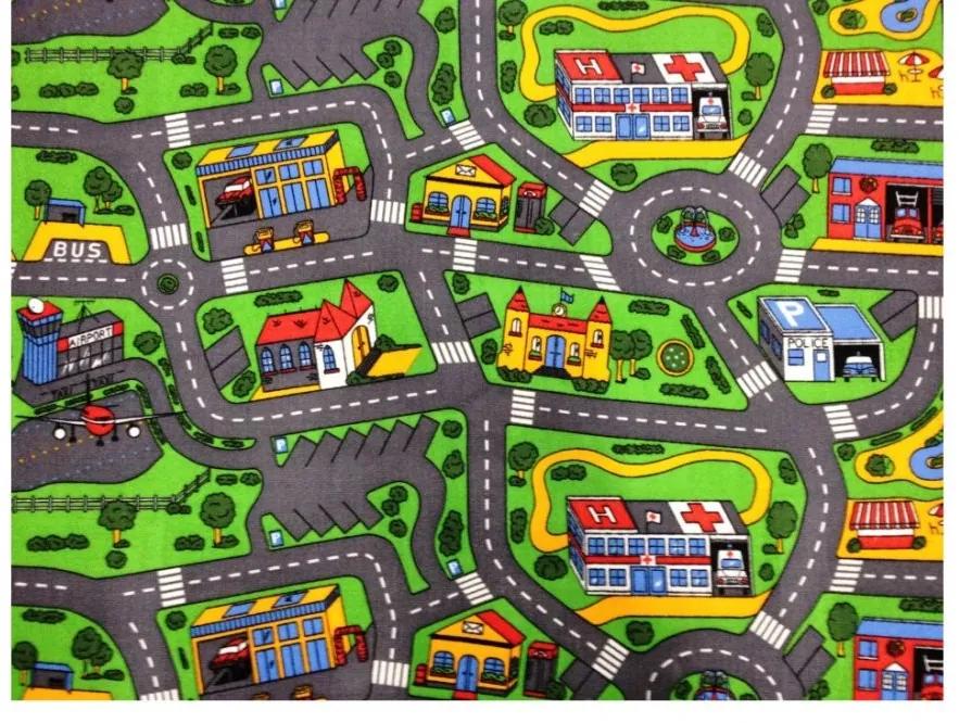 Vopi | Dětský koberec City life - kulatý 120 cm průměr, zelenošedý