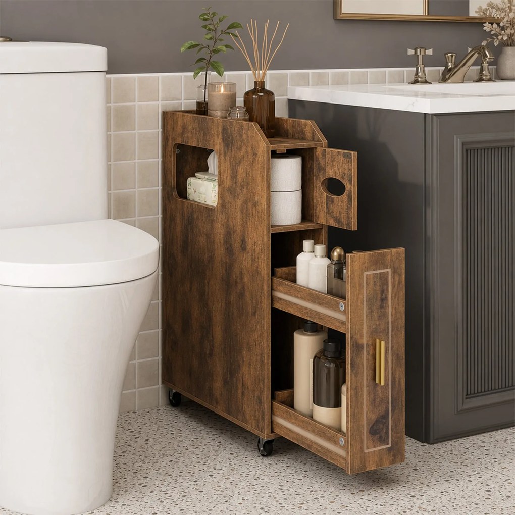Costway Malá koupelnová skříňka 16 cm úzký organizér s výsuvnou zásuvkou box