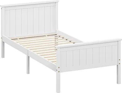 HOMCOM postelový rám 100 x 210 cm, jednolůžko z masivní borovice s roštem, čelo a nožní část v ceně, snadná montáž, bílá