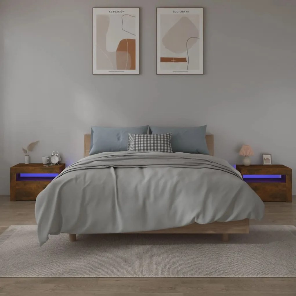 Noční stolky 2 ks s LED osvětlením kouřový dub 60 x 35 x 40 cm 3144972