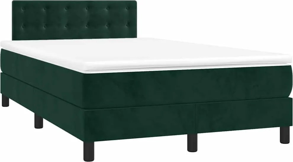 Box spring postel s matrací a LED tmavě zelená 120x200 cm samet 3134636
