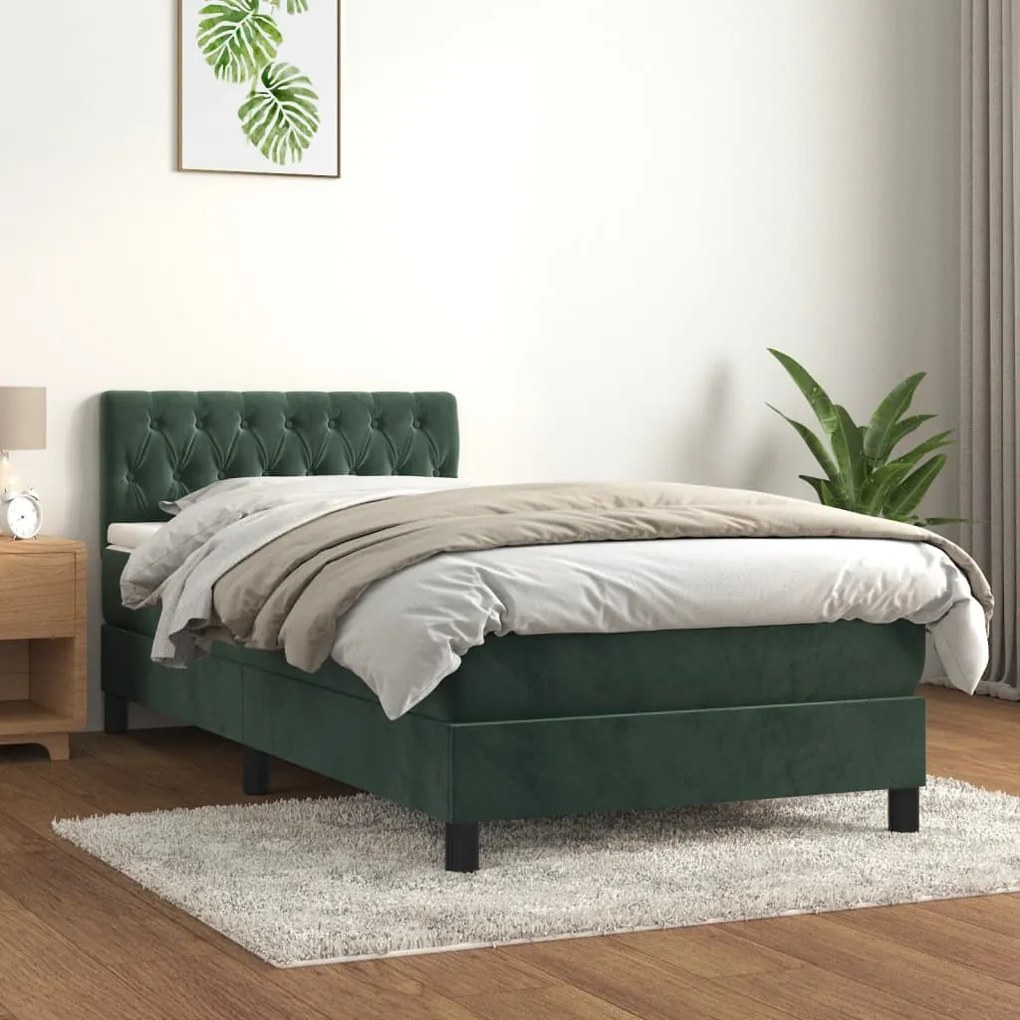 Box spring postel s matrací tmavě zelená 100x200 cm samet